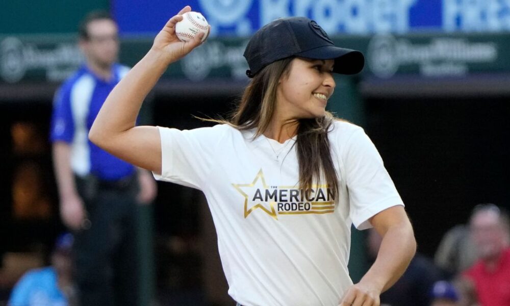 Hailey Kinsel Throws Out First Pitch at Globe Life Field / New Home of ...