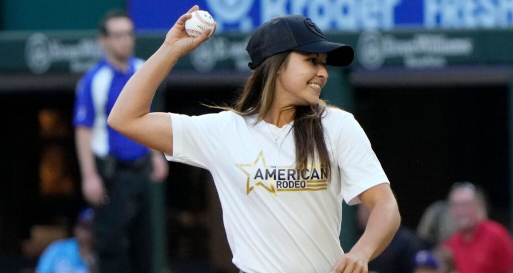 Hailey Kinsel Throws Out First Pitch at Globe Life Field / New Home of ...